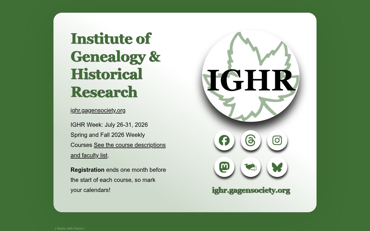 IGHR - Institute of Genealogy & Historical Research